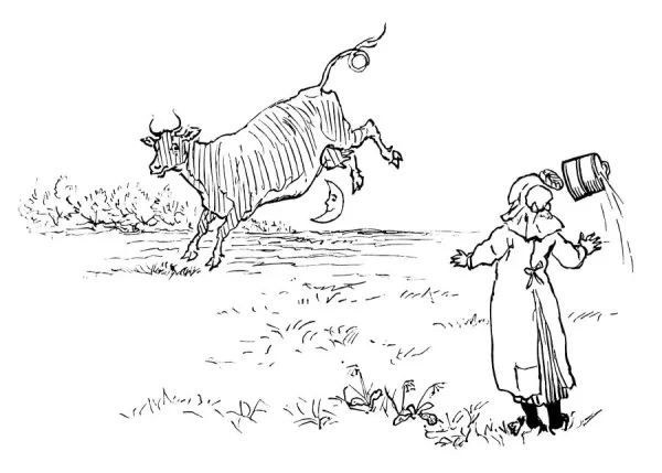 Cow Jumped Over The Moon Line Drawing Royalty Free (RF) Clip Art