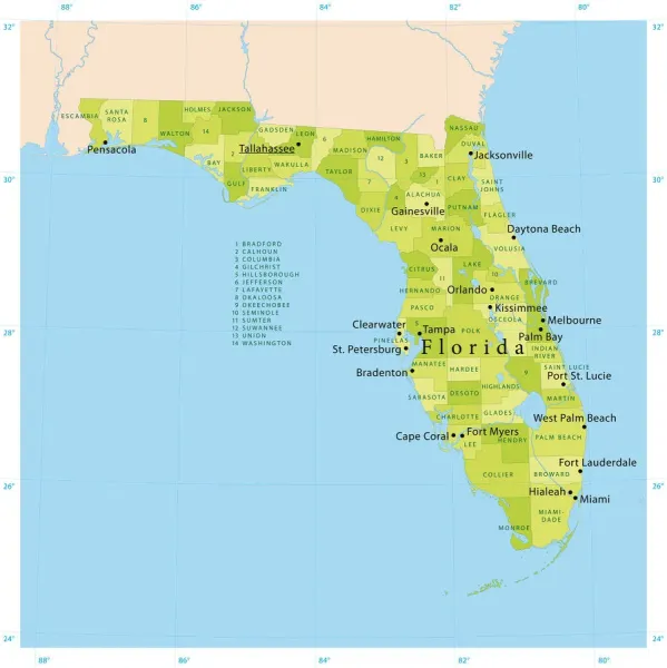Physical Map Of Florida Florida Springs Map, Map Of Florida Freshwater