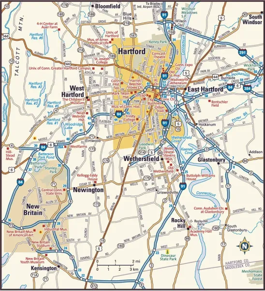 Hartford Connecticut County Map