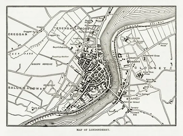 Ancient Map Derry Ireland Londonderry Map Old Antique Reproduction