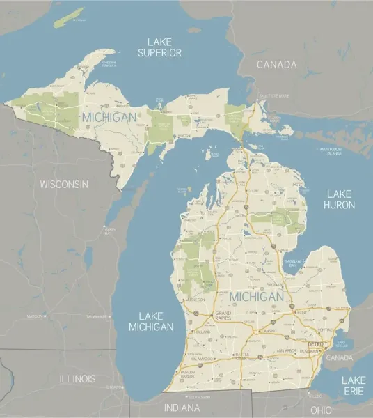 Michigan Map With All Cities Michigan, State Of United States Of