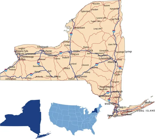 Laminated Map Highways Map Of New York State Poster 20 X